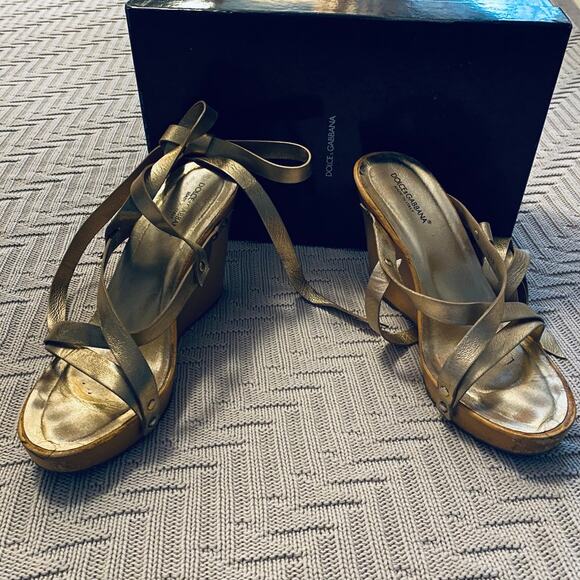 Dolce & Gabbana | Shoes | Dolce Gabbana Gold Gladiator Wedges | Poshmark